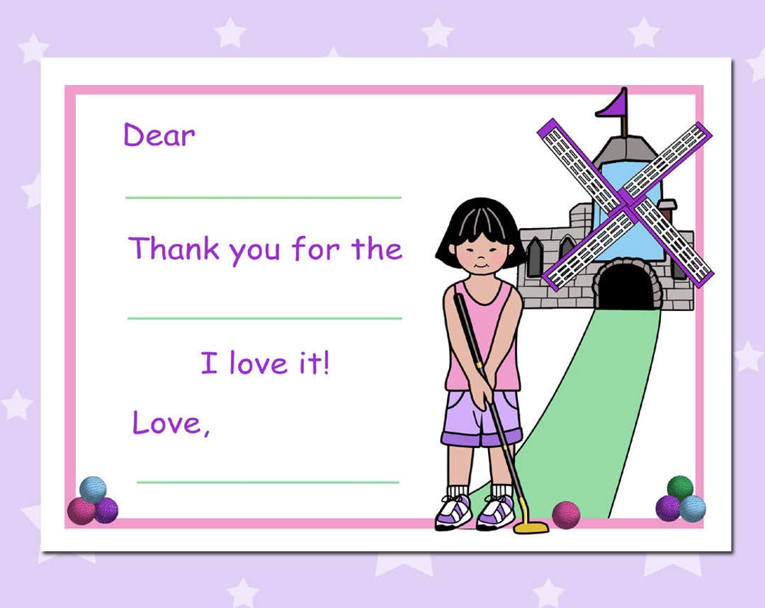Mini Golf Fill in the Blank Thank You Notes (pack of 10) - Girl (design ...