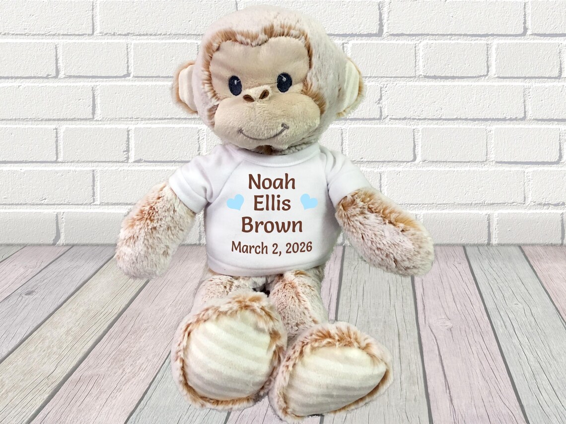 Personalized Stuffed Monkey for Baby Boy or Girl - 12" Plush Marlow ...