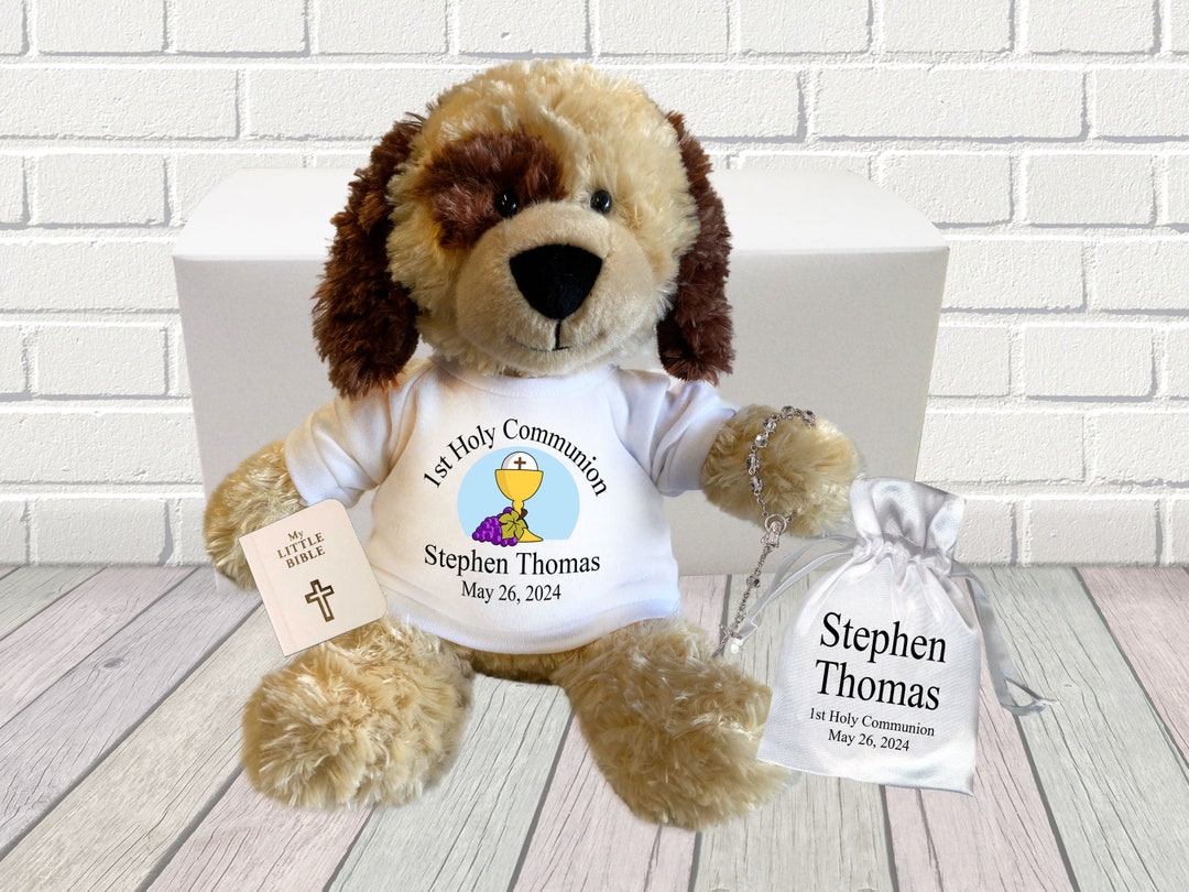 Personalized First Communion Dog Gift Set - 12 Inch Plush Spotty Dog ...