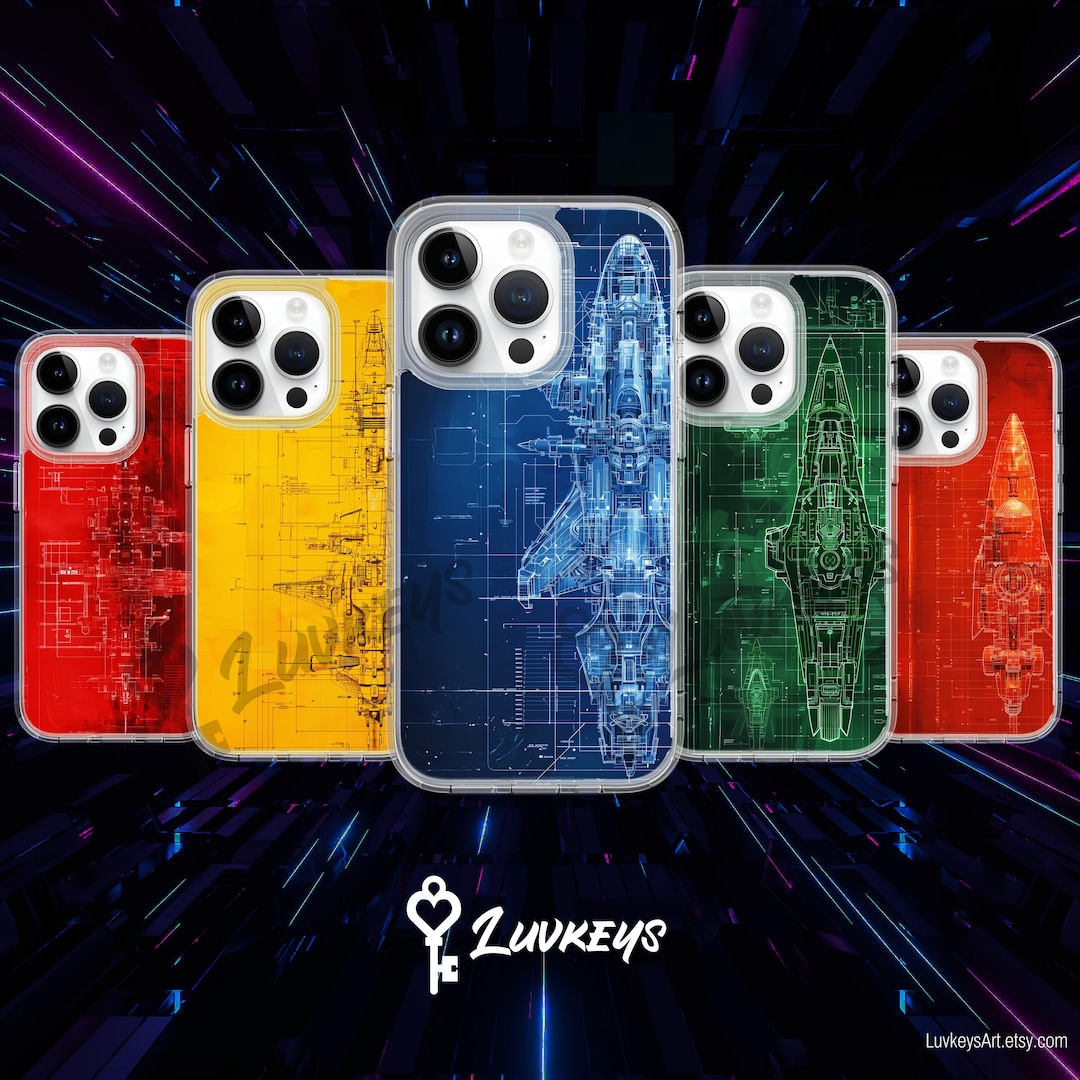 Spaceship Blueprint Phone Case for iPhone 16 15 14 Pro Max 13 12 8 Mini ...
