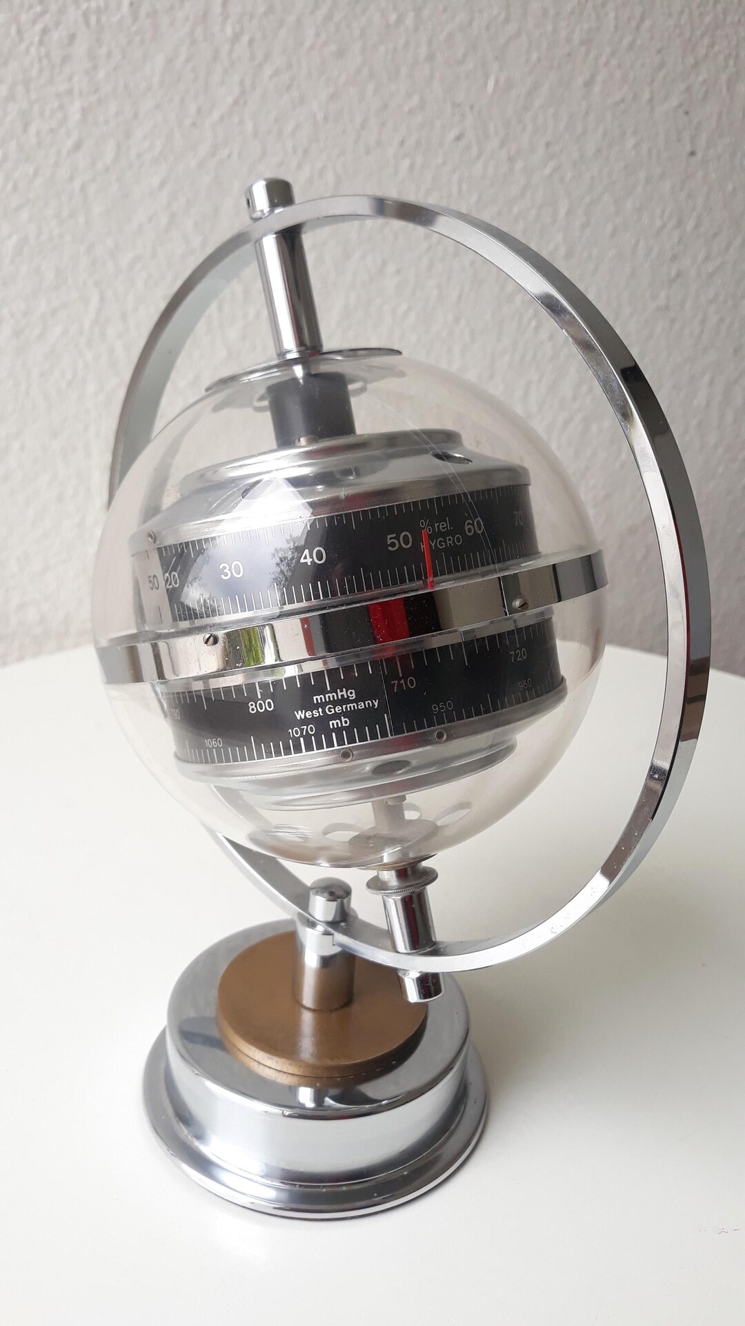 50s "sputnik" Weather Station Hygrometer Barometer Thermometer Brass ...