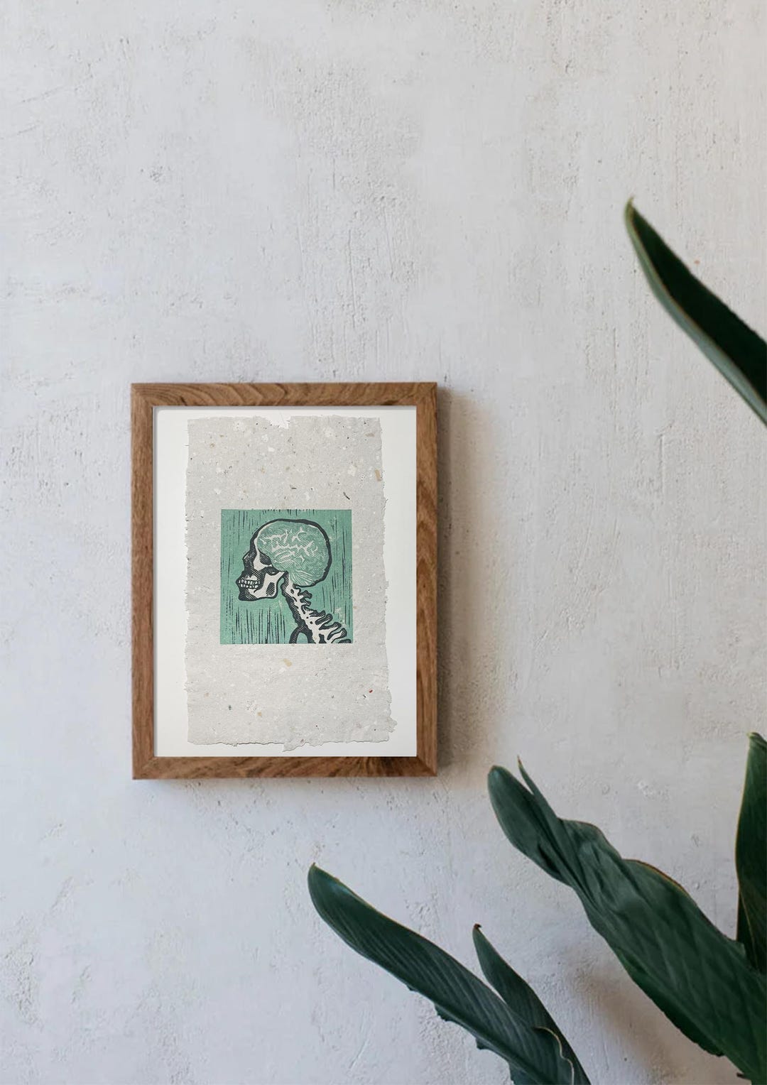 Linocut Anatomical Skeleton With Brain - Etsy