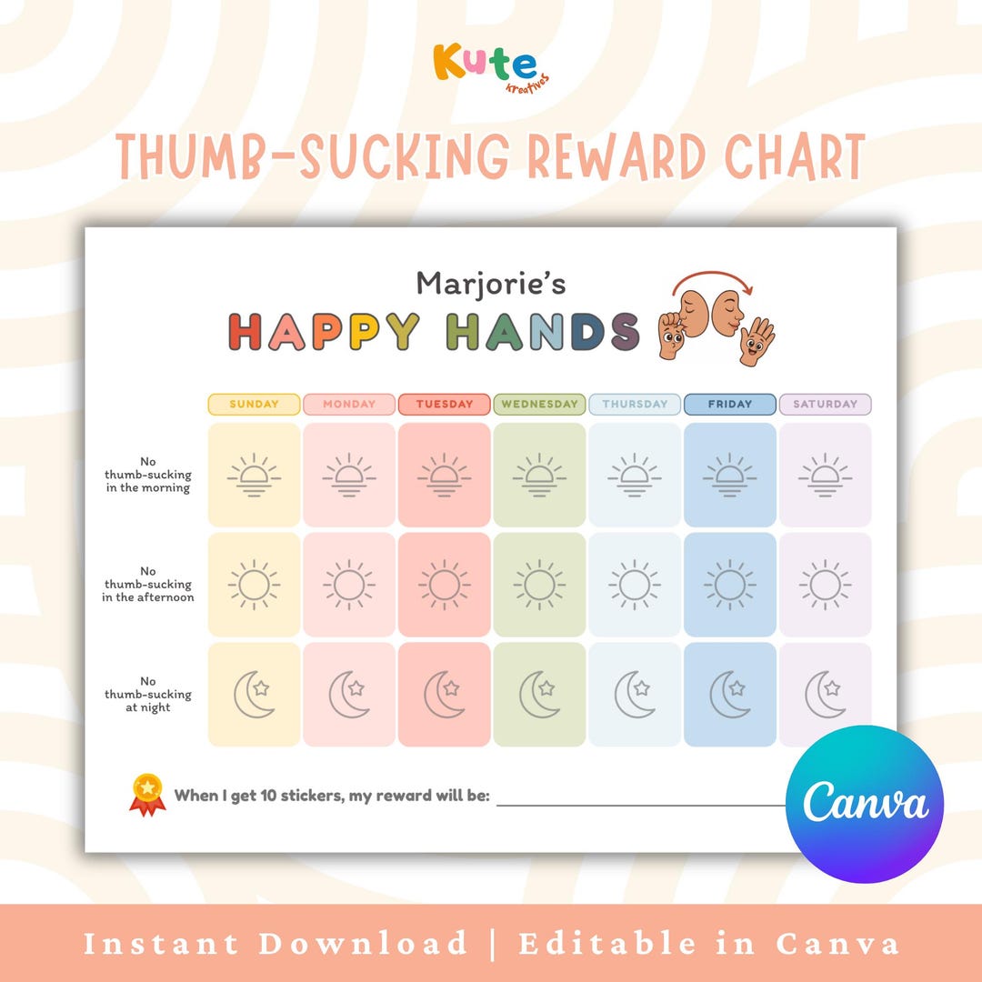 Thumb Sucking Reward Chart for Kids | Stop Thumb Sucking Printable | No ...