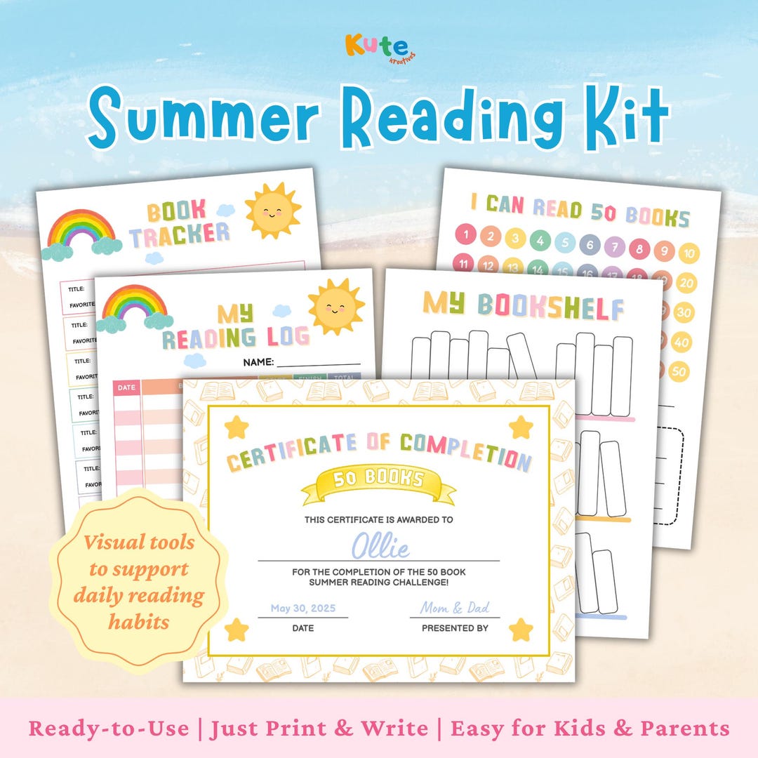 Kids Summer Reading Kit - Printable Tracker Bookmarks Challenges Fun ...