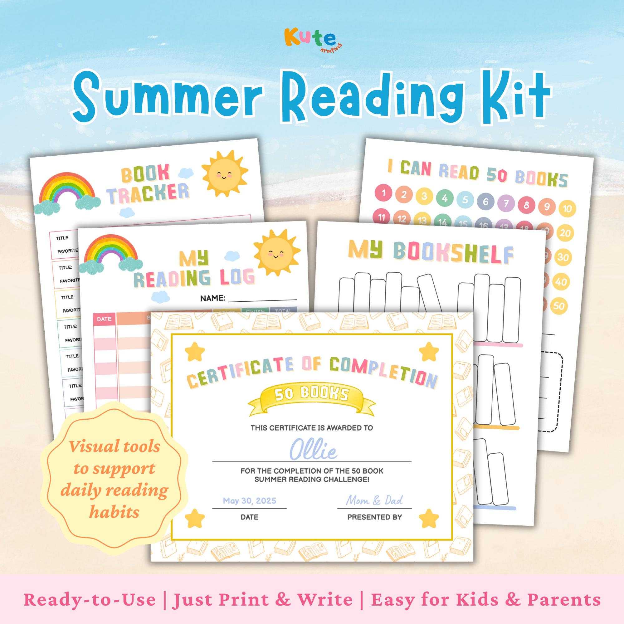 Kids Summer Reading Kit - Printable Tracker Bookmarks Challenges Fun ...
