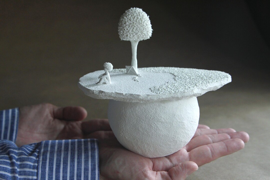 Handcrafted Paper Mache Little Prince Planet Mini Sculpture, Modern ...