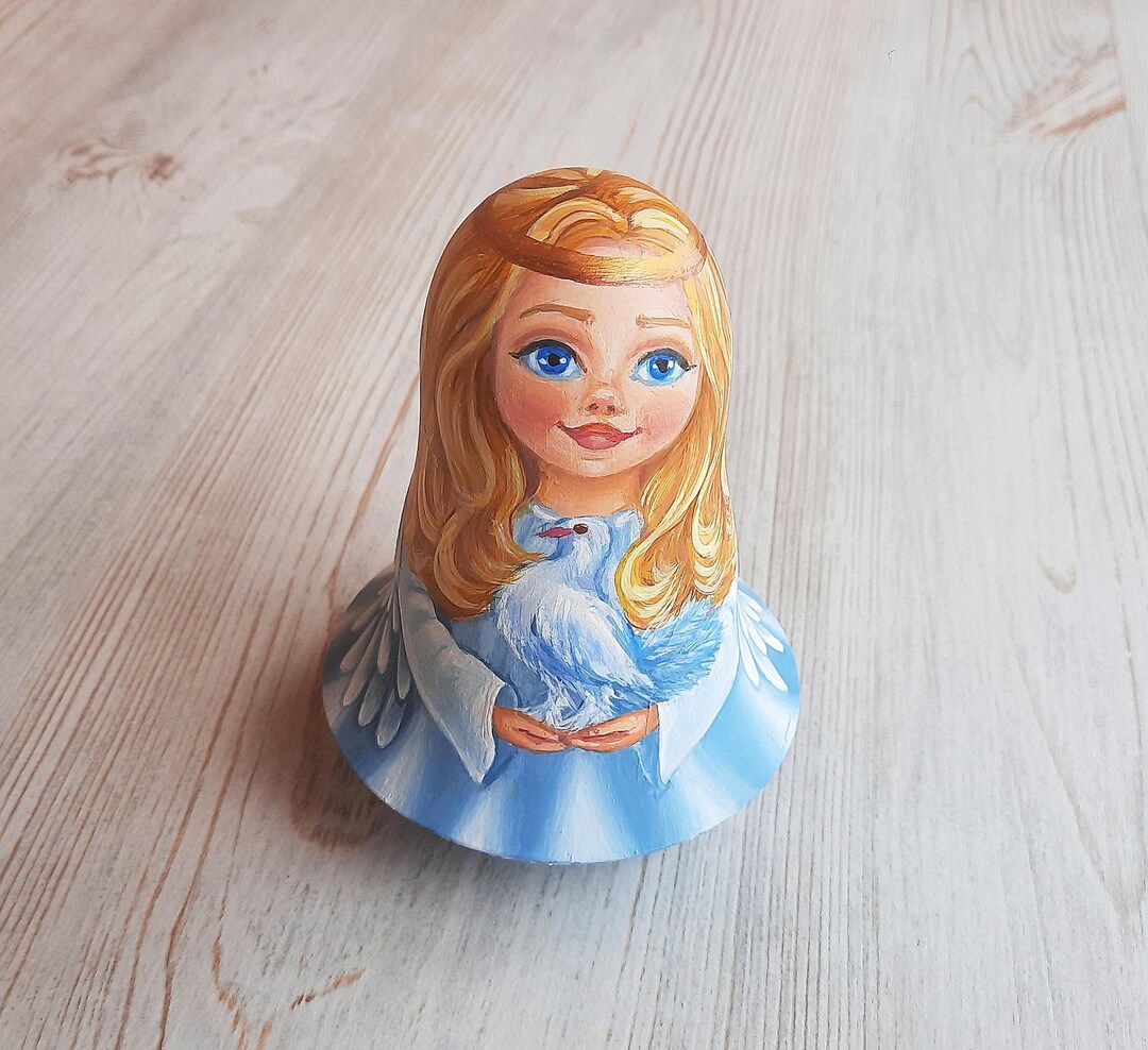 Angel Girl Music Wooden Wobble Toy Doll Hand Painted – Nevalyashka Doll ...