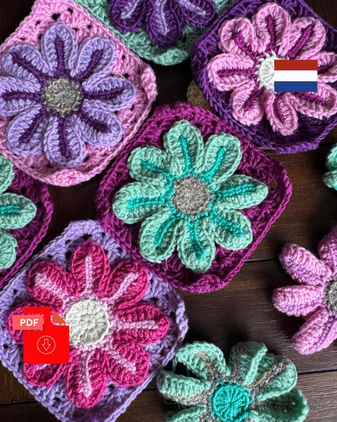 Crochet Pattern Retro Daisy Granny Square Dutch Flower Flowers - Etsy
