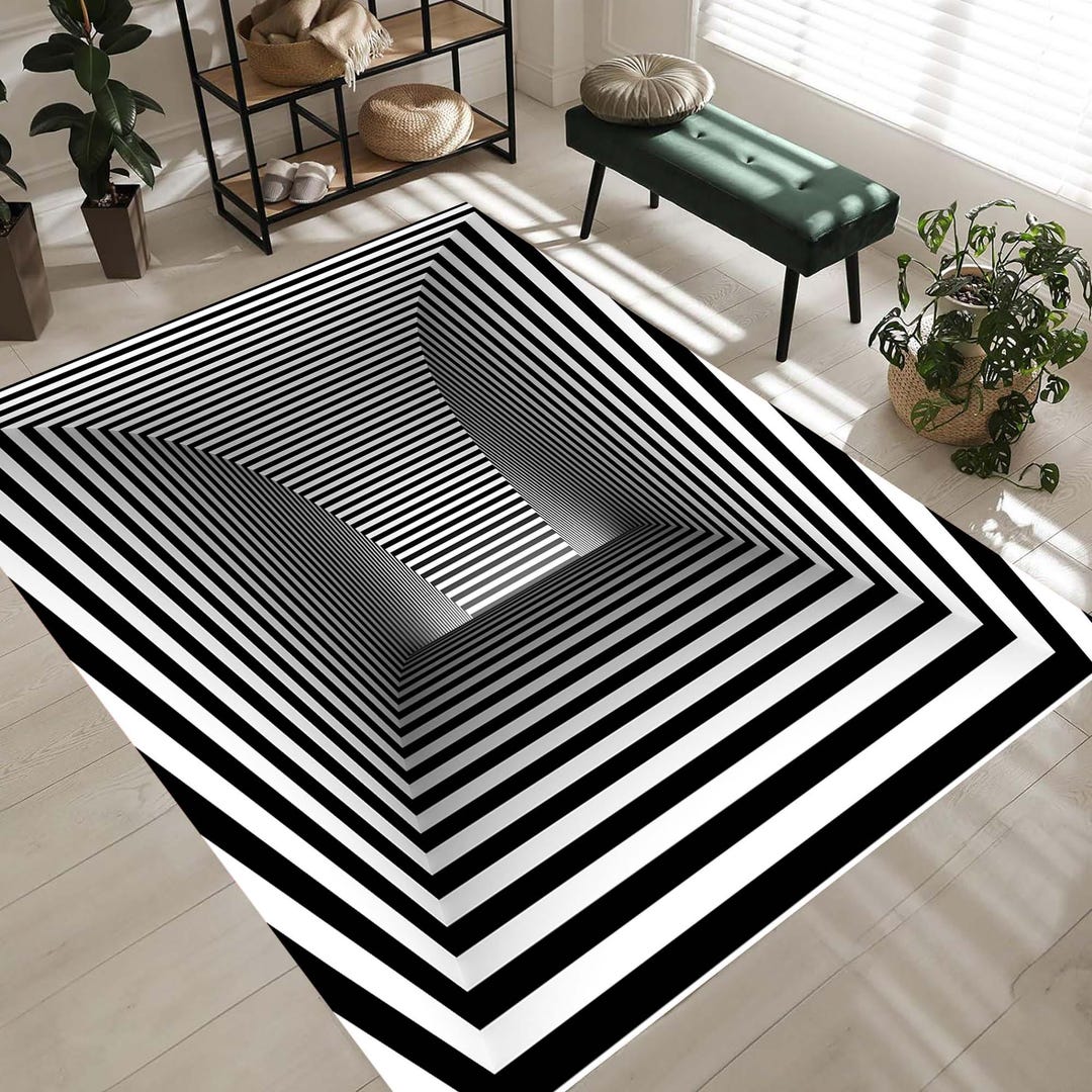 Vortex Black White Rug, Striped Vortex Rug, Illustion Rug, 3d Vortex ...