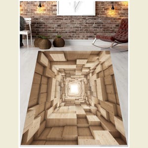 Wood Look 3D Rug, Modern, Depth, Geometric, Natural, Decorative ...