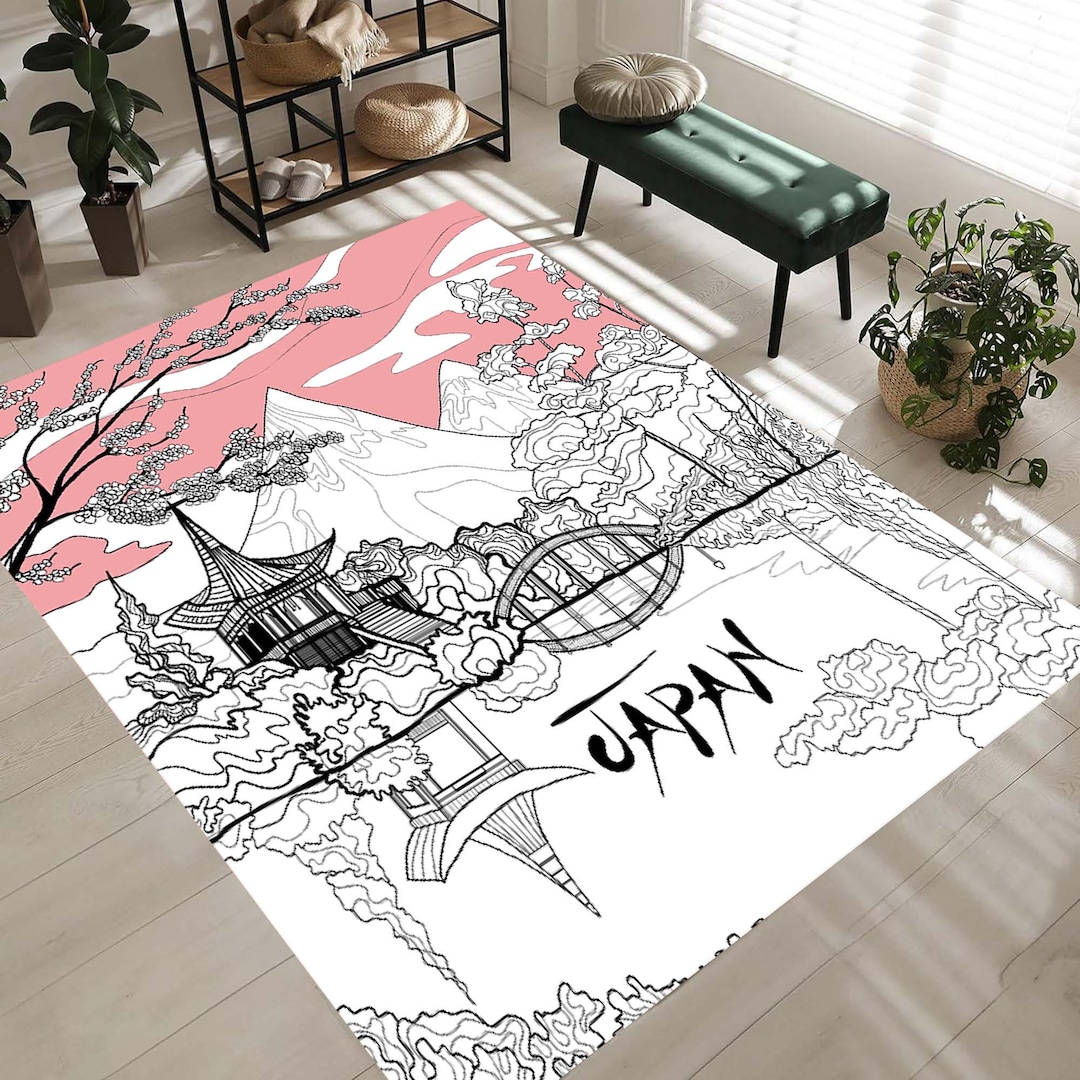 Japanase Themed Rug, Asia Art Carpet, Japanese Rug, Cherry Blossom Rug ...