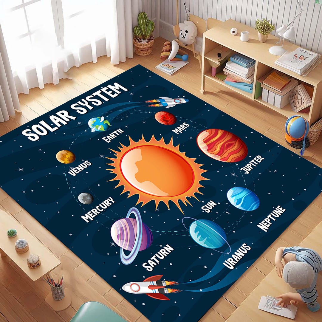 Solar System Rug, Kids Room Rug, Space Theme Mat, Educational Play Rug ...