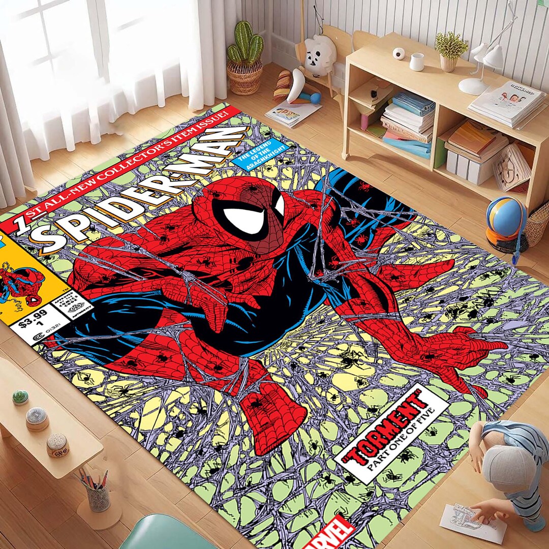 Spiderman Rug, Comic Carpet, Kids Room Decor, Hero Play Mat, Comics ...