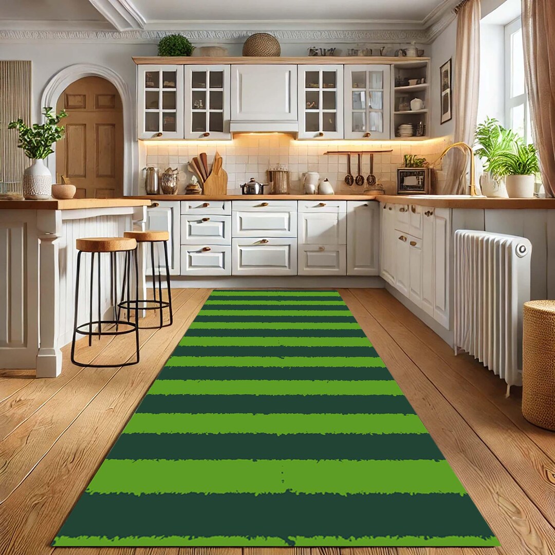 Striped Hallway Runner, Green and Black Rug, Modern Stripe Carpet ...