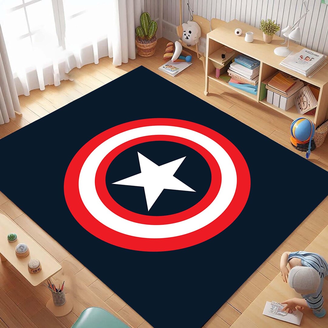 Captain America Rug, Superhero Room Decor, Shield Design Mat, Kids ...