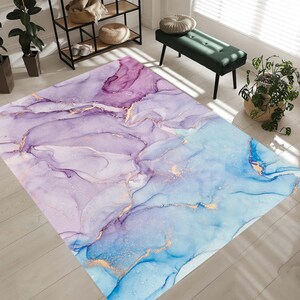 Pink Baby Blue Marble Rug, Bathroom Floor Rug, Decorative Home Rug ...