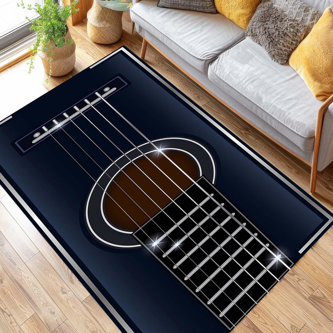 Guitar Rug, Acoustic Design, Modern Music Lovers, Living Room Floor Art ...