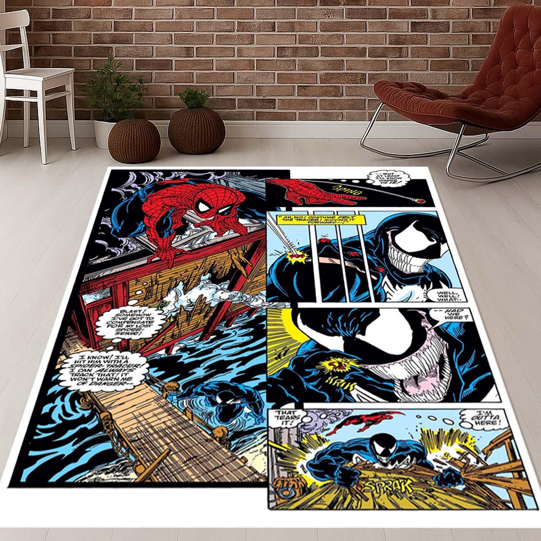 Spider-man Rug, Comic Rug, Venom Superhero Room Decor, Comic Book Art ...