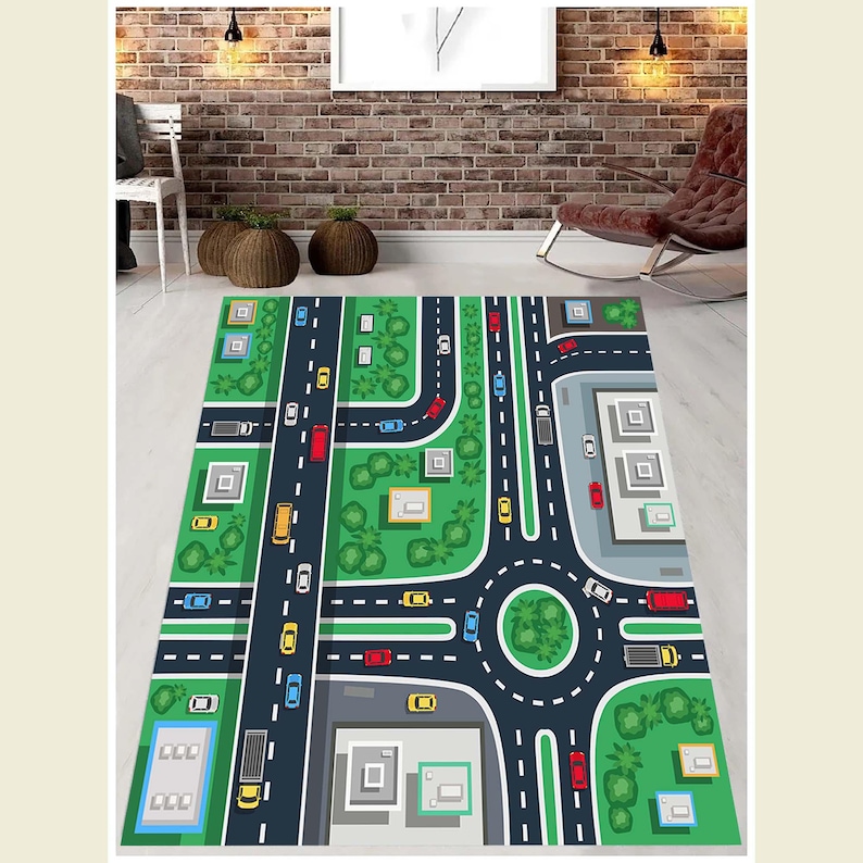Kids Play Rug, Car Track Mat, Road Map Carpet, Playroom Rug, Non-slip ...