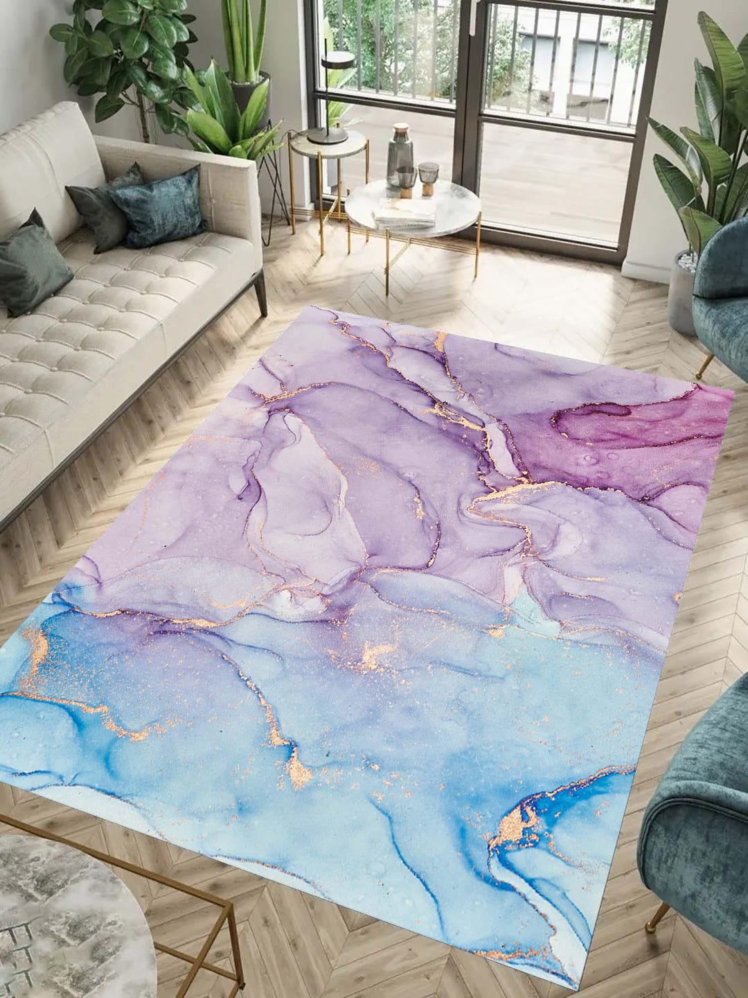 Pink Baby Blue Marble Rug, Bathroom Floor Rug, Decorative Home Rug ...