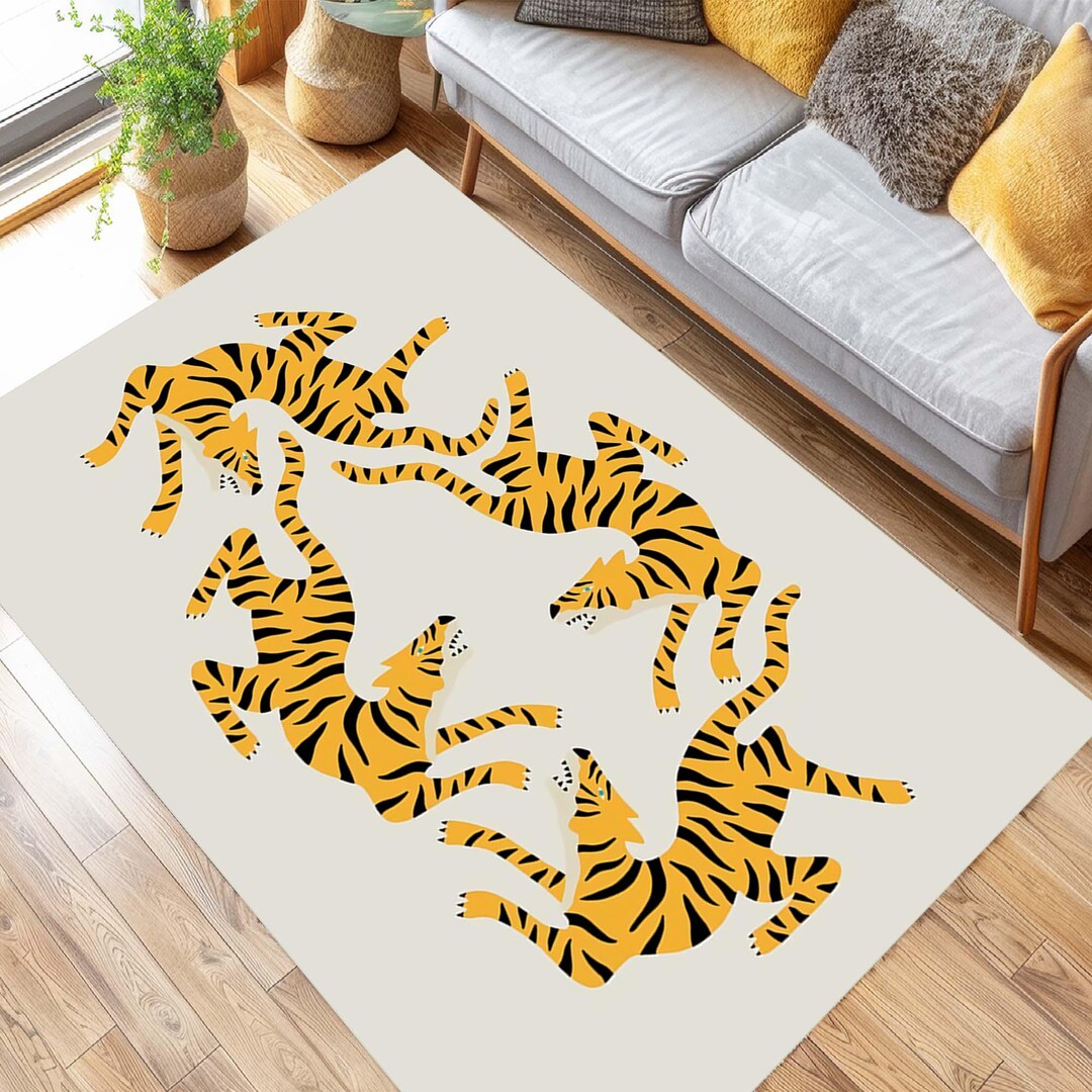 Tiger Wild Animal Modern Jungle Rug, Kids Room Carpet, Playroom Rug ...