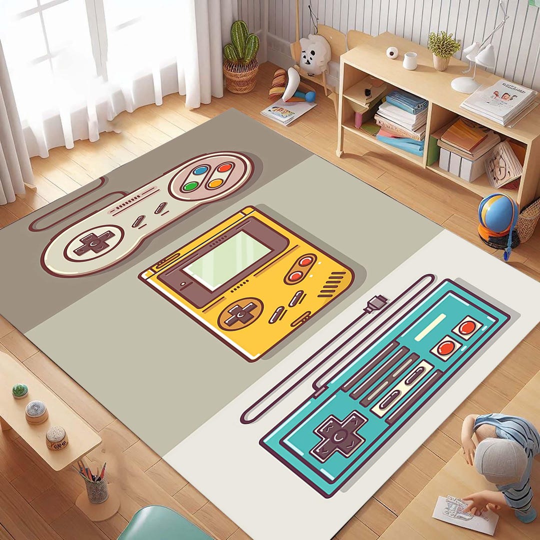 Retro Gaming Rug, Gamer Decor, Video Game Style, Console Design, Gaming ...