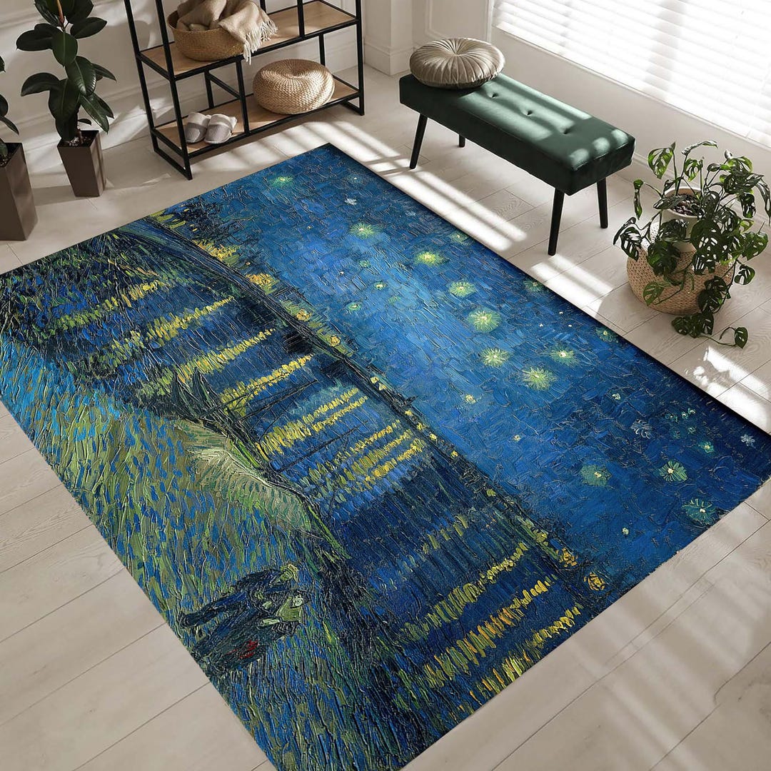 Van Gogh Rug, Starry Night, Art Inspired Floor Mat, Famous Painting ...