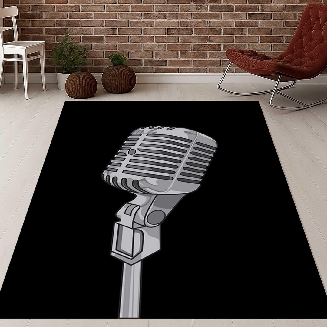 Retro Microphone Rug, Music Studio Decor, Vintage Mic Carpet, Singer ...