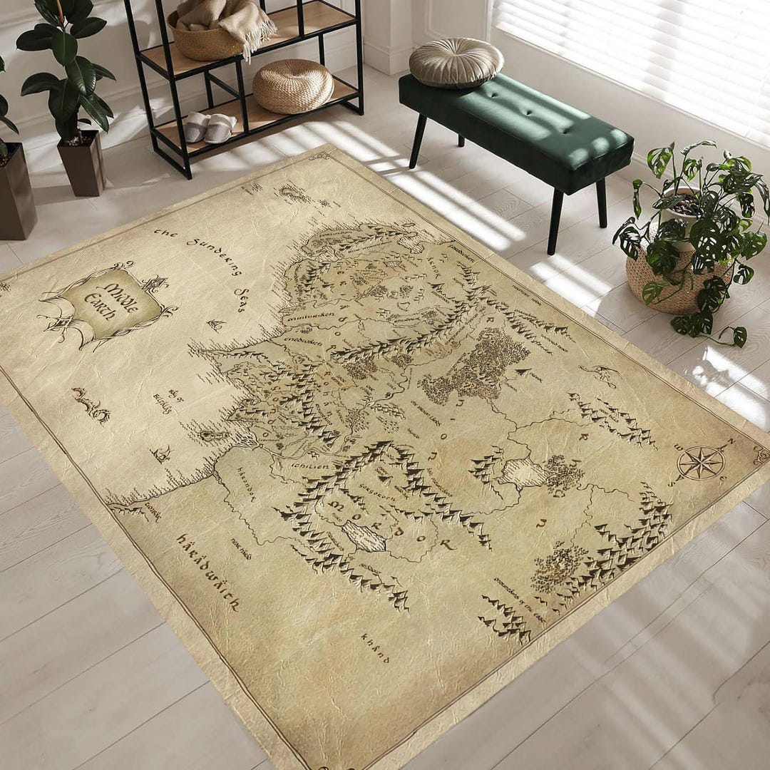 Lord of the Rings Map Rug, Earth Map Rug, Lord Rug, Middle Earth Old ...