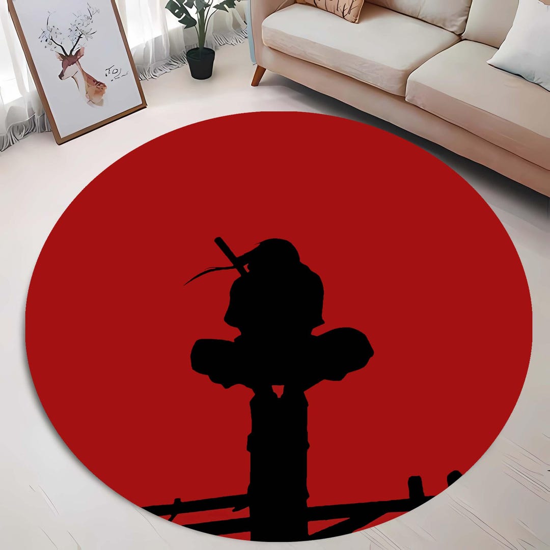 Round Ninja Rug, Japanese Samurai Carpet, Red Black Anime Mat, Cool ...