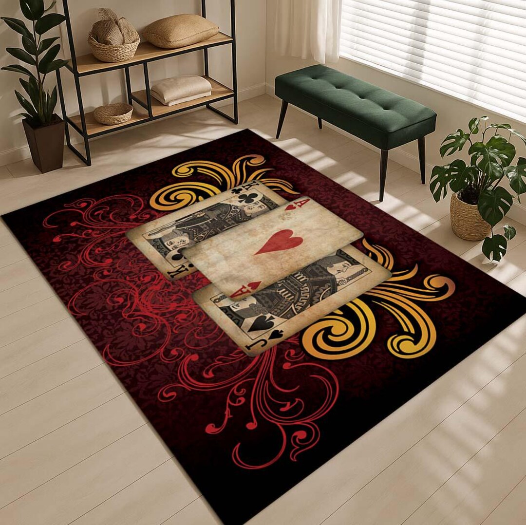 Vintage Style Poker Rug, Gothic Card Game Carpet, Retro Casino Decor ...
