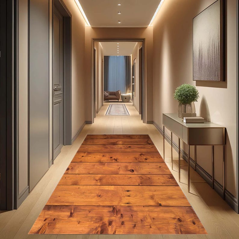 Rustic Wood Plank Runner Rug, Farmhouse Style Hallway Carpet, Faux Wood ...