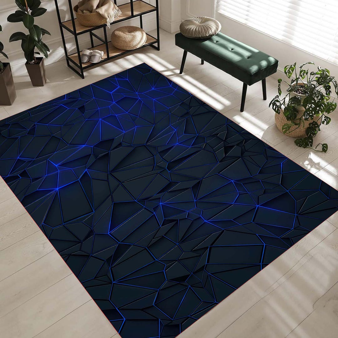 Blue Neon Look Rug, Gamer Rug, Gaming Floor Rug, Play Room Rug ...