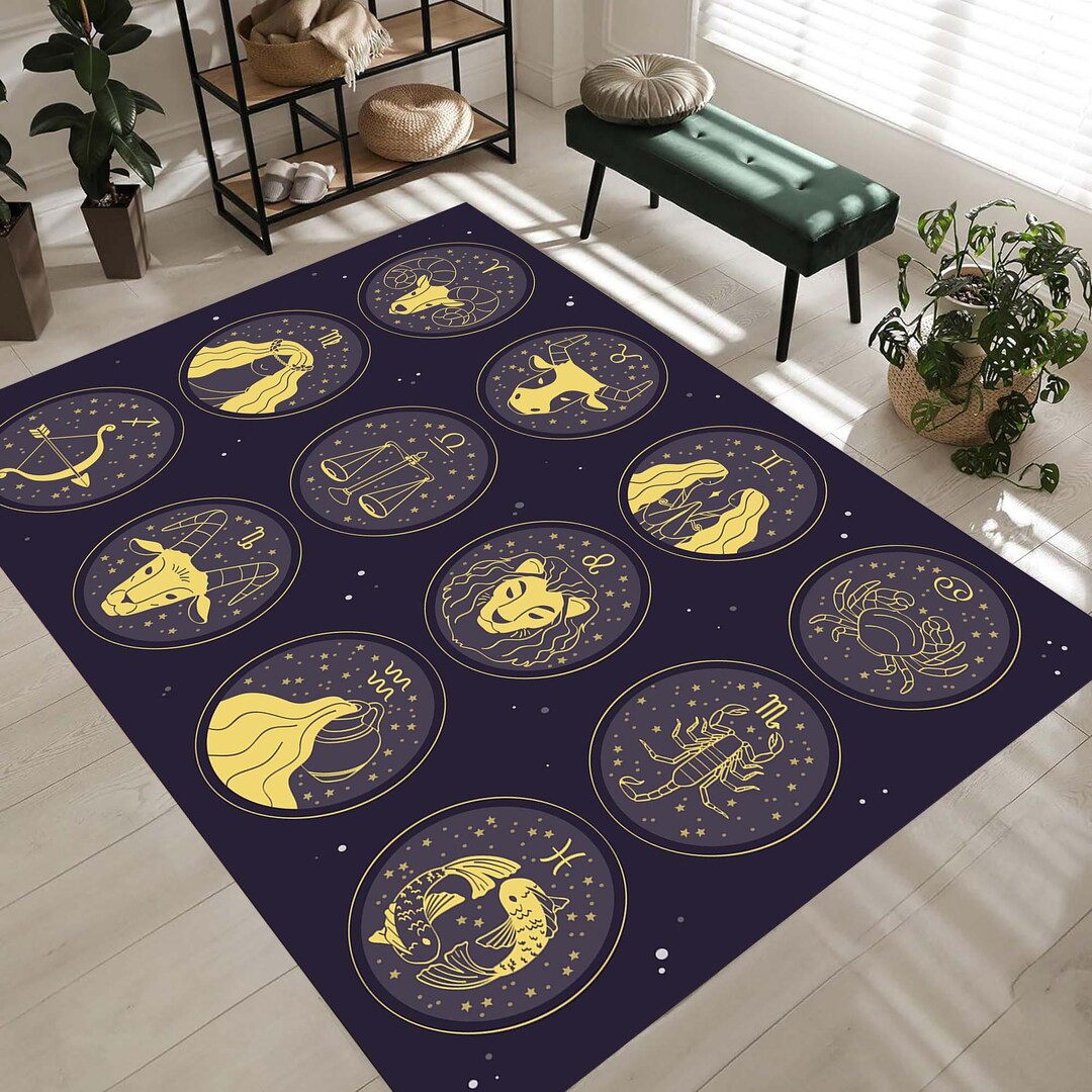 Zodiac Rug, Astrology Carpet, Horoscope Decor, Celestial Theme, Star ...