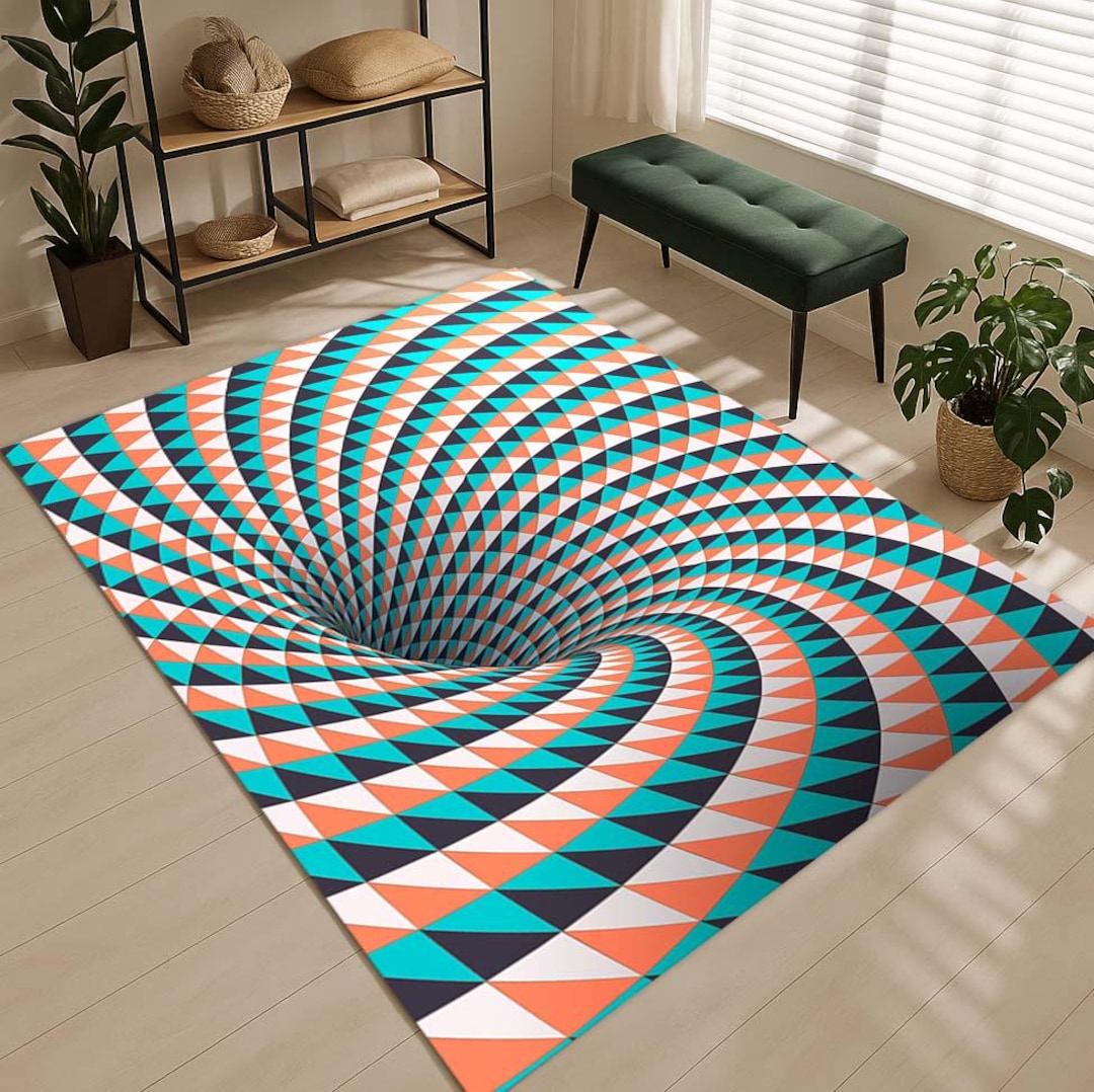 Optical Illusion 3D Tunnel Carpet, Hypnotic Room Mat, Geometric Vortex ...