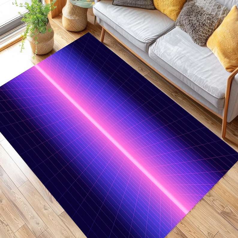 Retro Futuristic Rug, 80s Grid Carpet, Neon Aesthetic Mat, Vaporwave ...