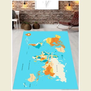 World Map School Rug, World Atlas Rug, Easy to Clean Rug, Machine ...