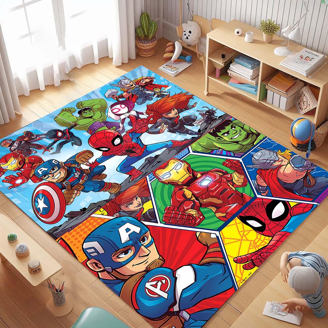 Super Hero Kids Rug, Hulk Rug, Iron Man Rug, Capitan America Rug ...