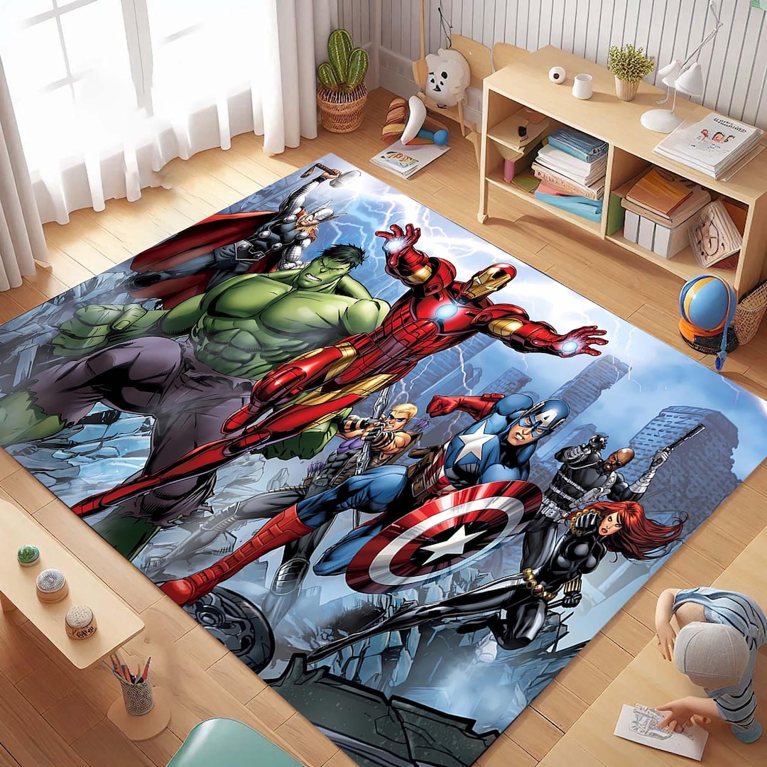 Superhero Rug, Kids Room Decor, Hero Theme Mat, Comic Book Rug, Boys ...