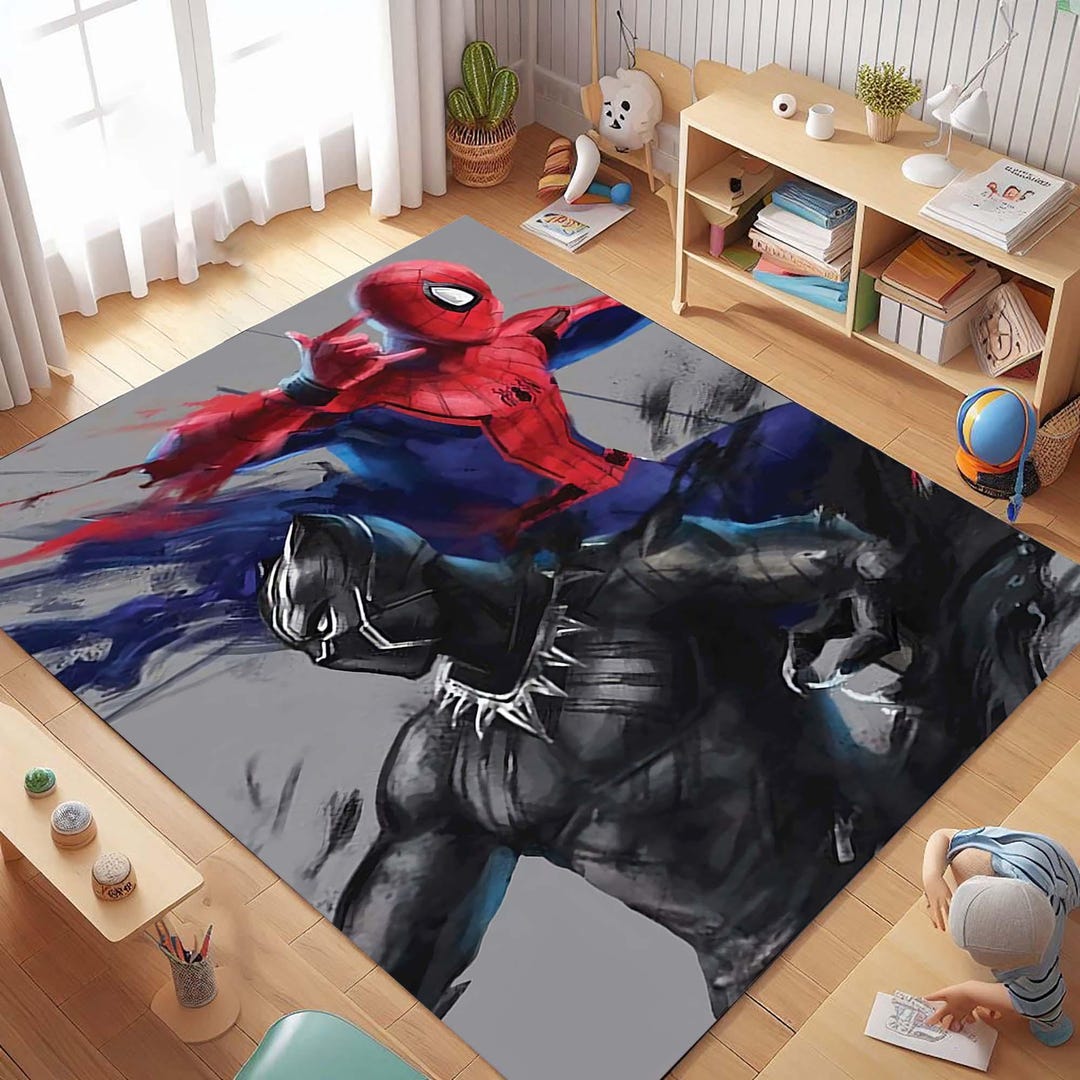 Black Panther and Spiderman Rug, Black Panther Rug, Spiderman Rug ...