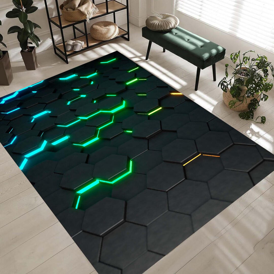 Neon Look Rug, Green Rug, Gaming Room Rug, E-sport Rug, Colorful Rug ...