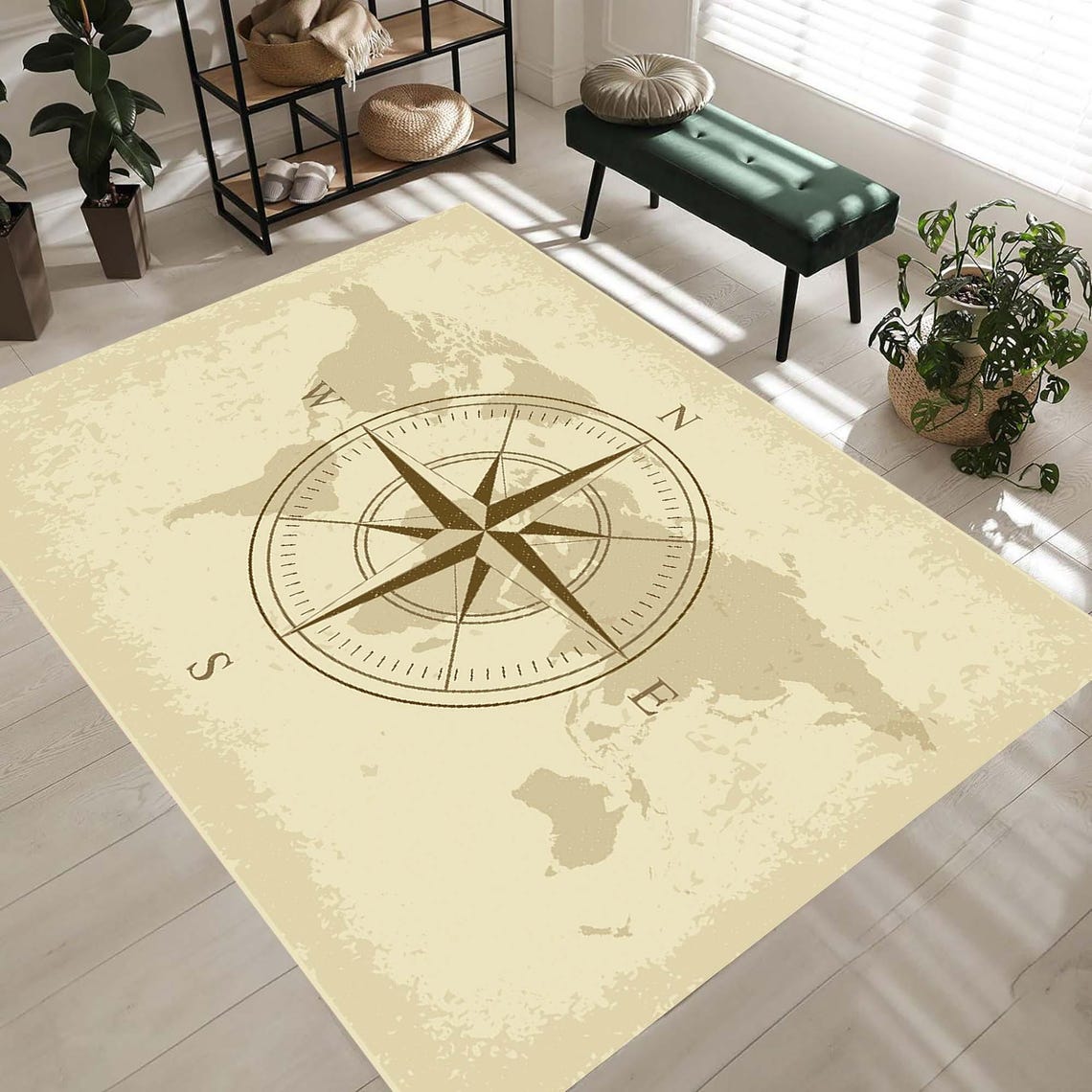 Compass, Compass Rug, Trendy Modern Rug, Kids Room, Compass Earth Map ...