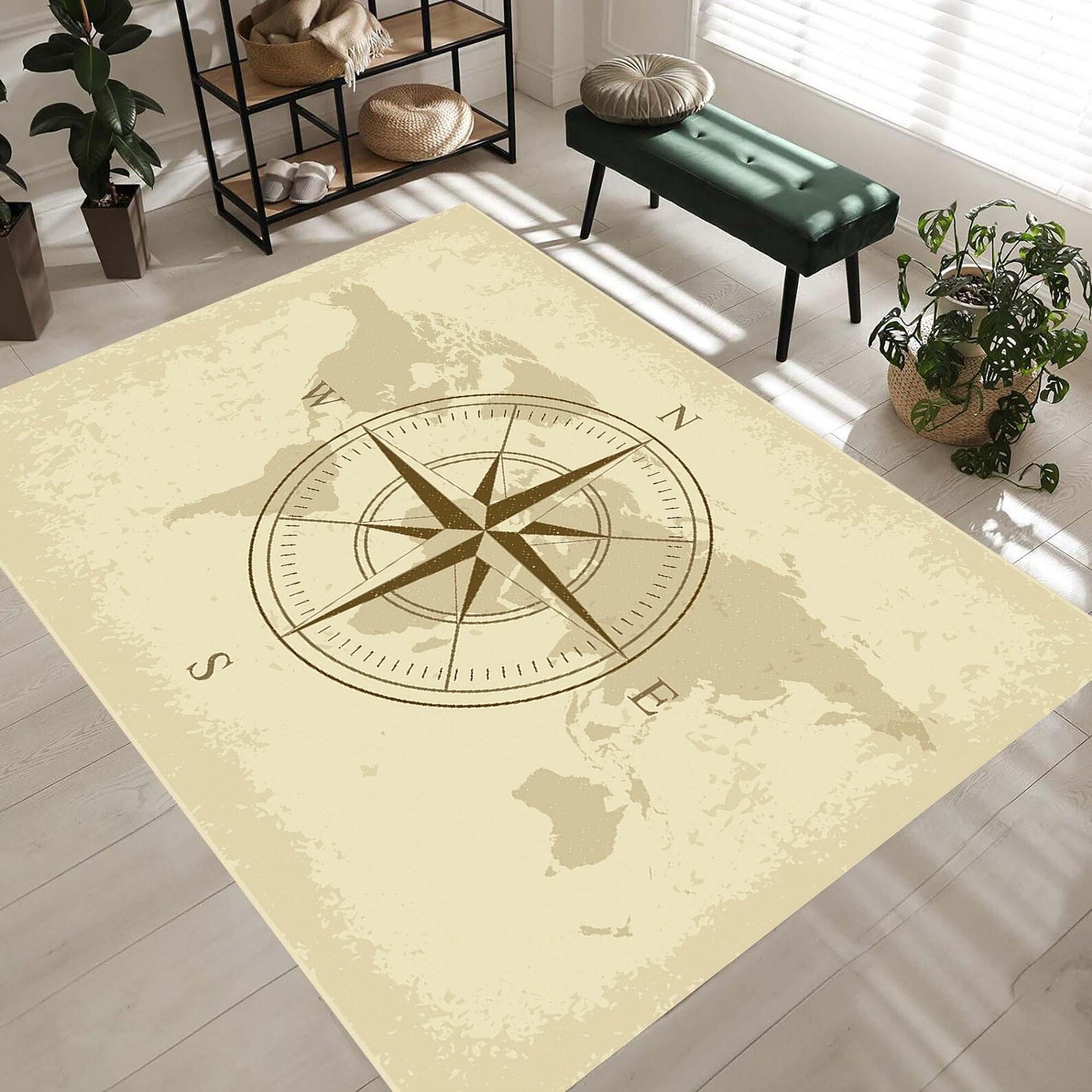 Compass, Compass Rug, Trendy Modern Rug, Kids Room, Compass Earth Map ...
