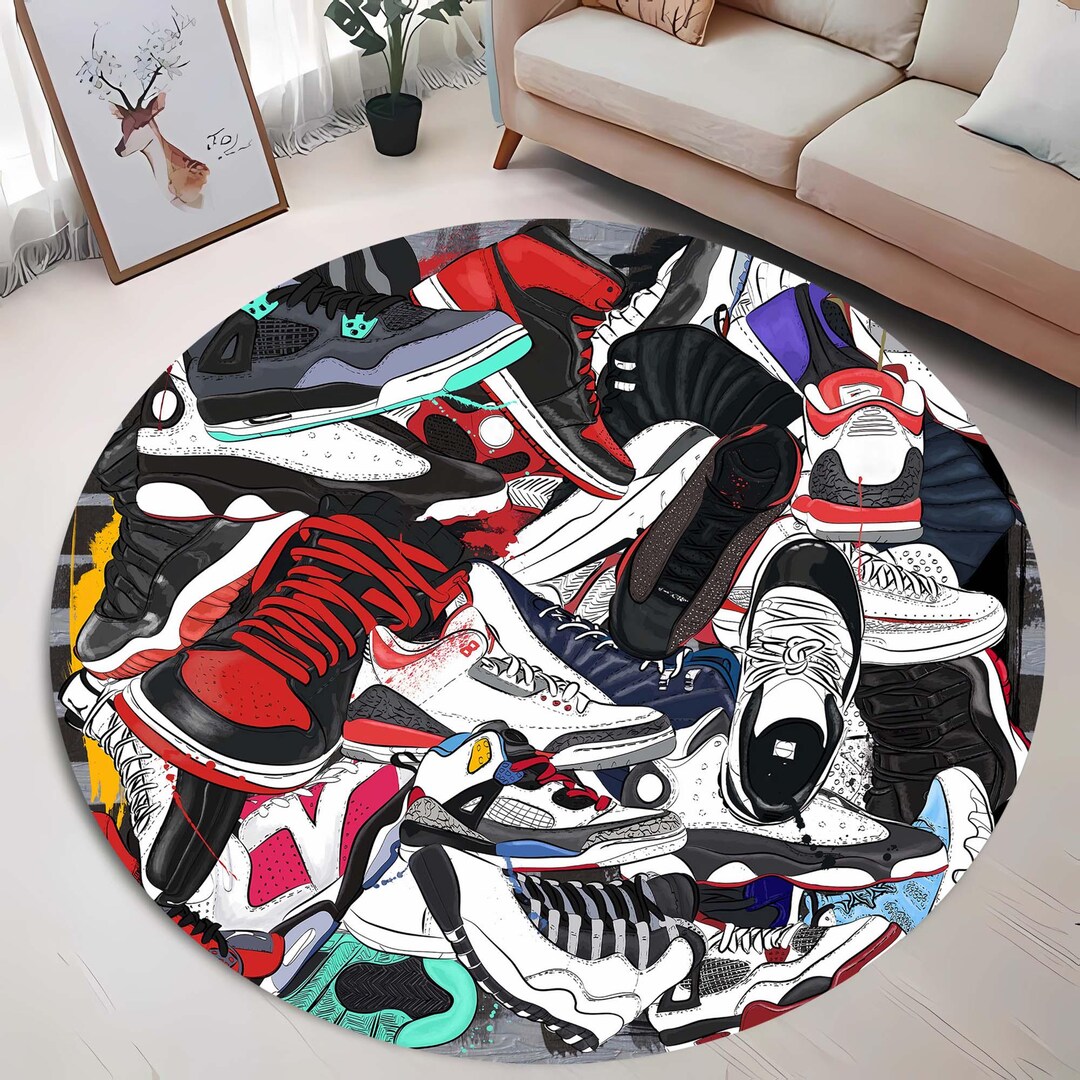 Sneaker Head Rug, Hypebeast Decor, Custom Round Carpet, Streetwear Room ...