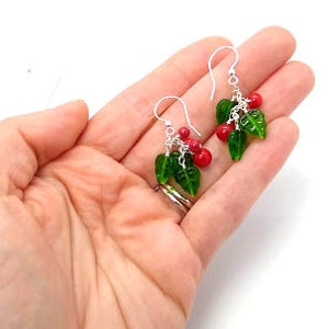 Holly Christmas Earrings - Christmas Earrings - Holly Leaf Earrings ...