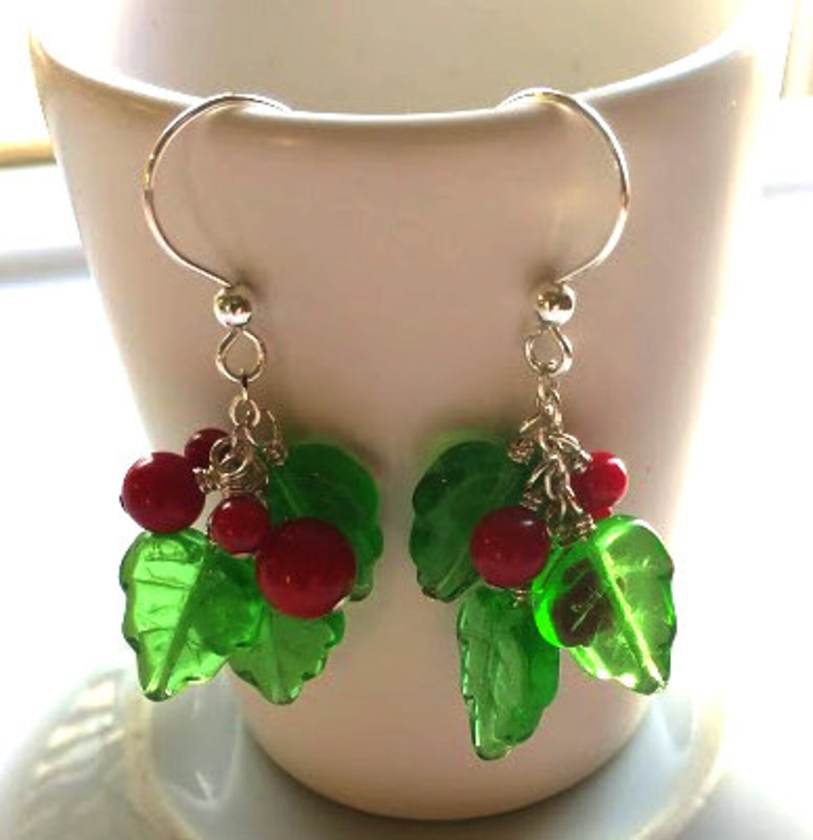 Holly Christmas Earrings - Christmas Earrings - Holly Leaf Earrings ...