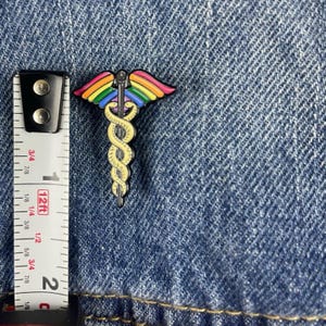 1 1/4” LGBTQIA+ Caduceus Enamel Pin - Symbol of Pride and Care - Etsy