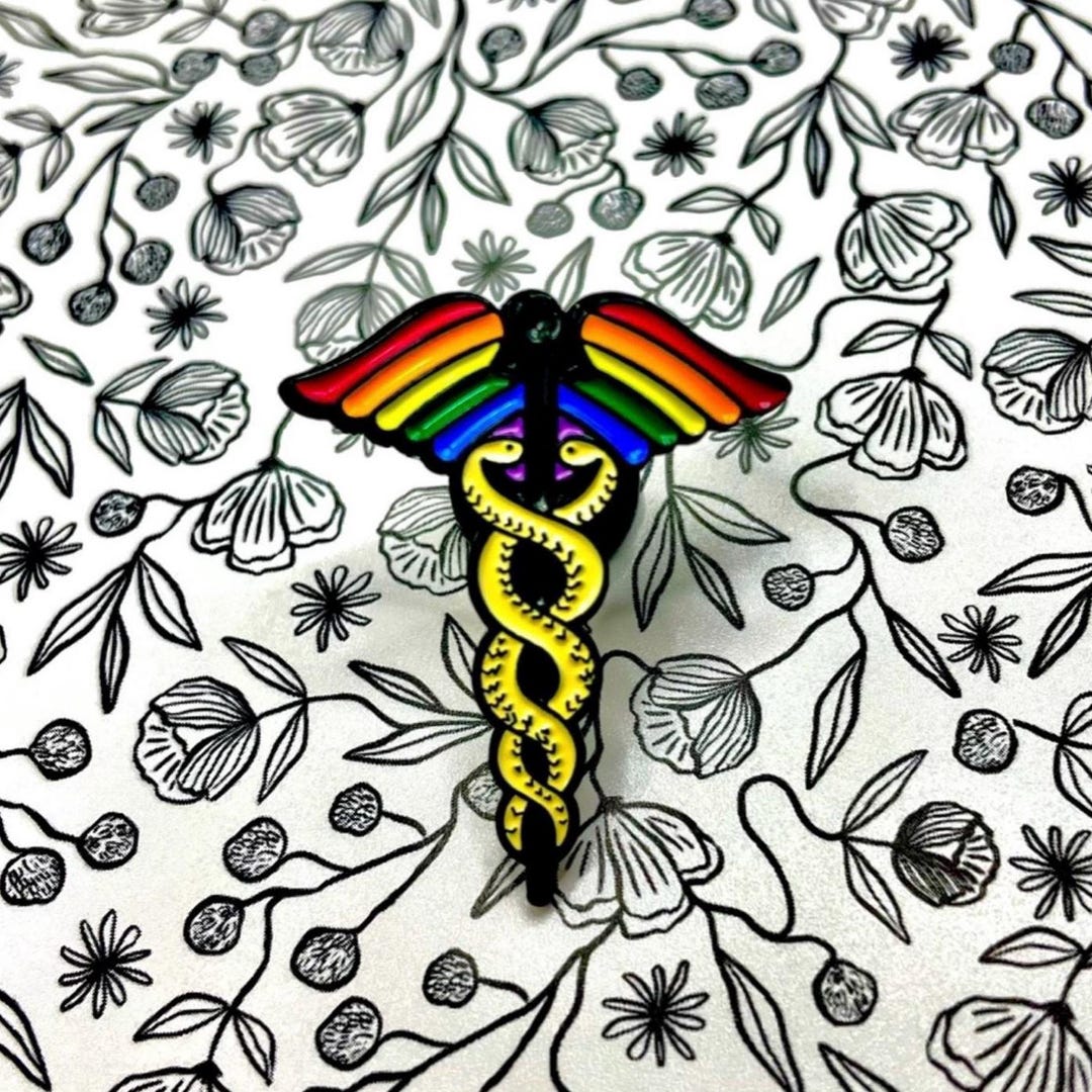 1 1/4” LGBTQIA+ Caduceus Enamel Pin - Symbol of Pride and Care - Etsy