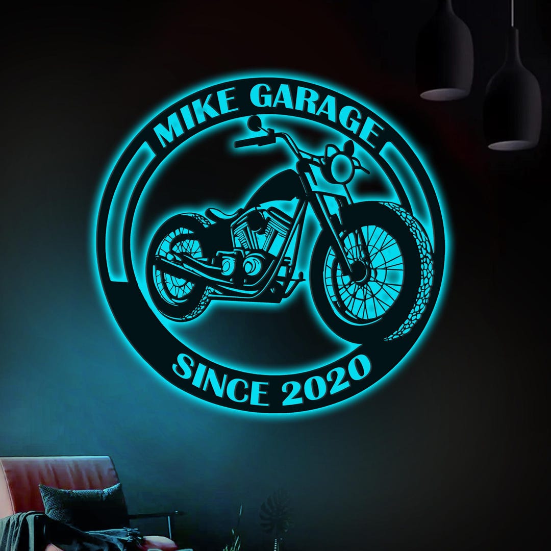 Personalized Motorcycle Garage Metal Sign Custom Biker Name Wall Art ...