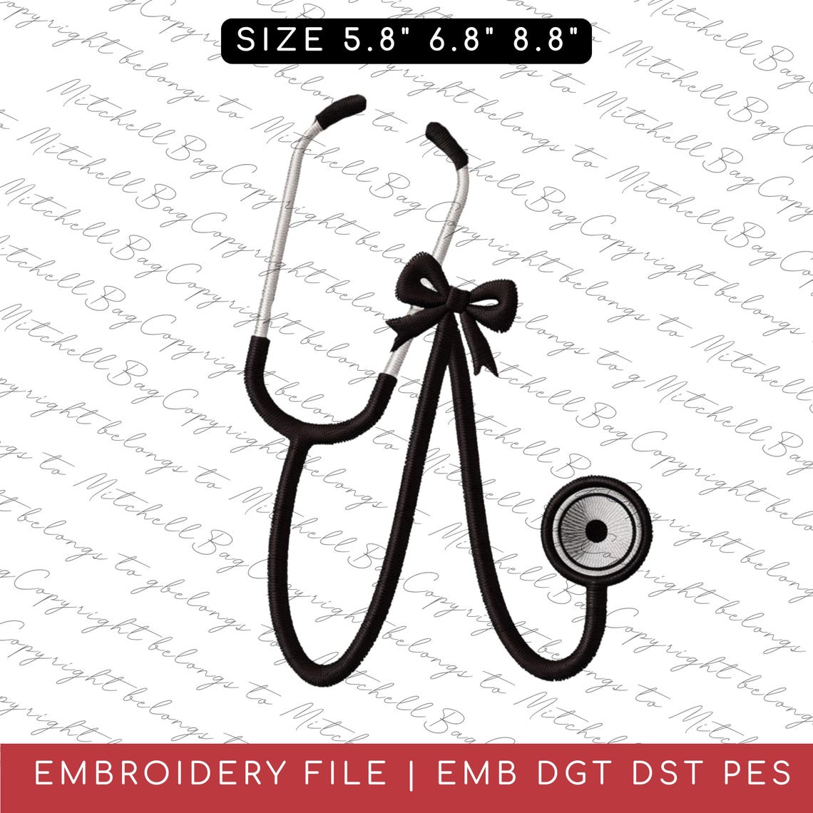 Elegant Stethoscope Embroidery Design With Bow Detail - Perfect for ...